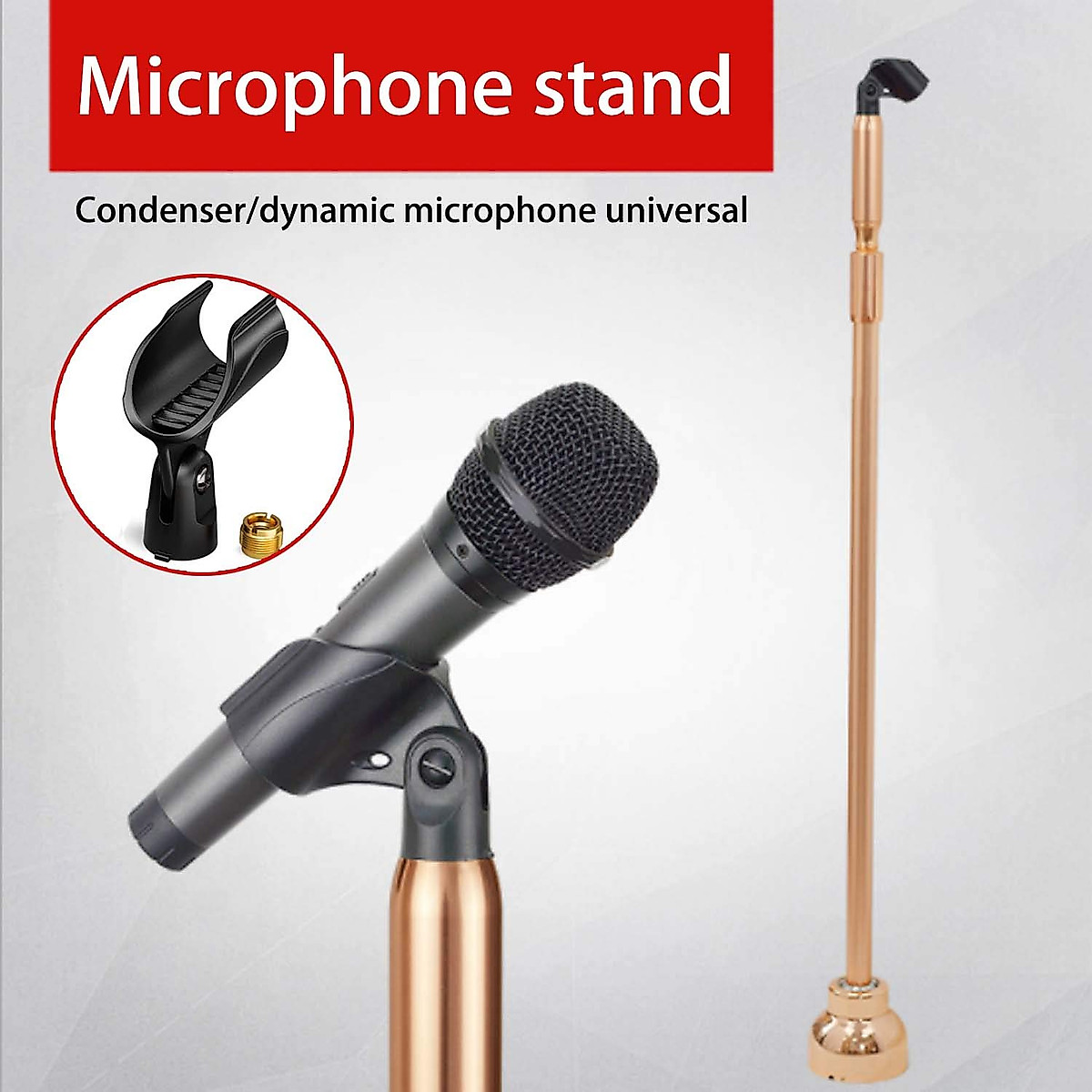 2 Pack Universal Microphone Clip Holder, Microphone Clips with 5/8" Male To 3/8" Female Nut Adapter, for Larger Handle Microphones(Comes with 2 Microphone Cover)