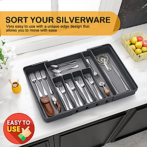 3 Pack Clear Plastic Drawer Organizer, No-Slip Cutlery Tray Utensil Organizer for Kitchen Drawers, Cosmetic Tray for Dressing Table Makeup Storage Organiser in Bedroom and Living Room 7.5" X 13"