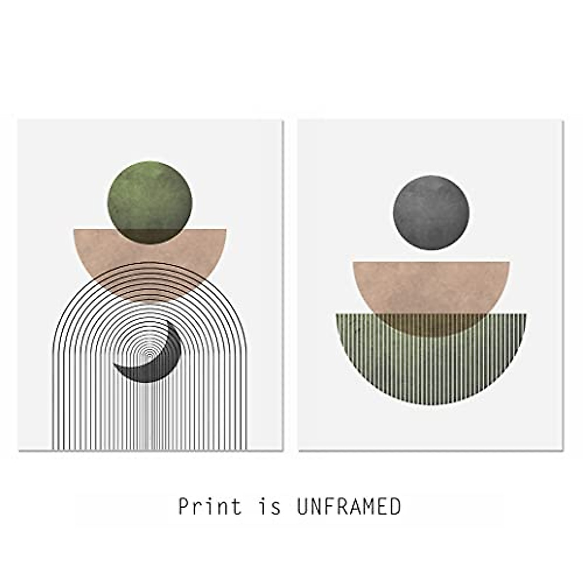 Mid Century Modern Print Set Of 2 Abstract Wall Art Olive Green Wall Decor Minimalist Abstract Decor Moon and Sun Wall Art Set UNFRAMED 11x14inch