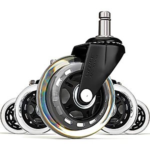(Set of 5) Office Addiction - Office Chair Replacement Wheels - Hardwood Safe 3-Inch Heavy Duty Replacements - Ball Bearing Swivels - Floor Safe Design - Black/Clear
