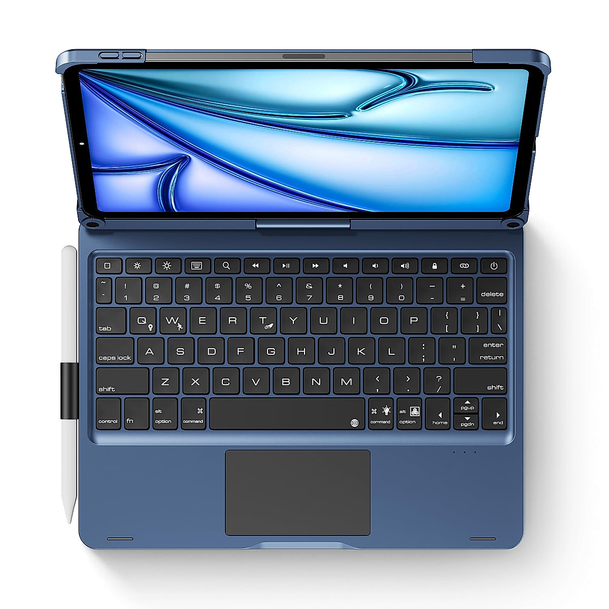 edaiser Swivel Keyboard Case for Apple iPad Air 11 inch (M3-M2) 2025 & iPad Air 5th 4th Gen& iPad Pro 11-inch (4th-1st); Rotatable Cover with Pencil Holder, Trackpad, Backlit, Metallic Blue