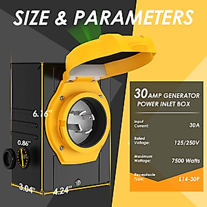 CircleRiver 30 Amp Generator Inlet Box, NEMA L14-30P Power Inlet Box for 4 Prong Generator Cord, 125/250 Volt, 7500 Watts with LED Power Indicator