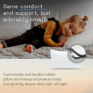 Coop Home Goods Original Adjustable Toddler Pillow and Ultra-Tech Waterproof Protector White Bundle, Breathable Mini Pillow for Kids with Adjustable Support and Premium Memory Foam