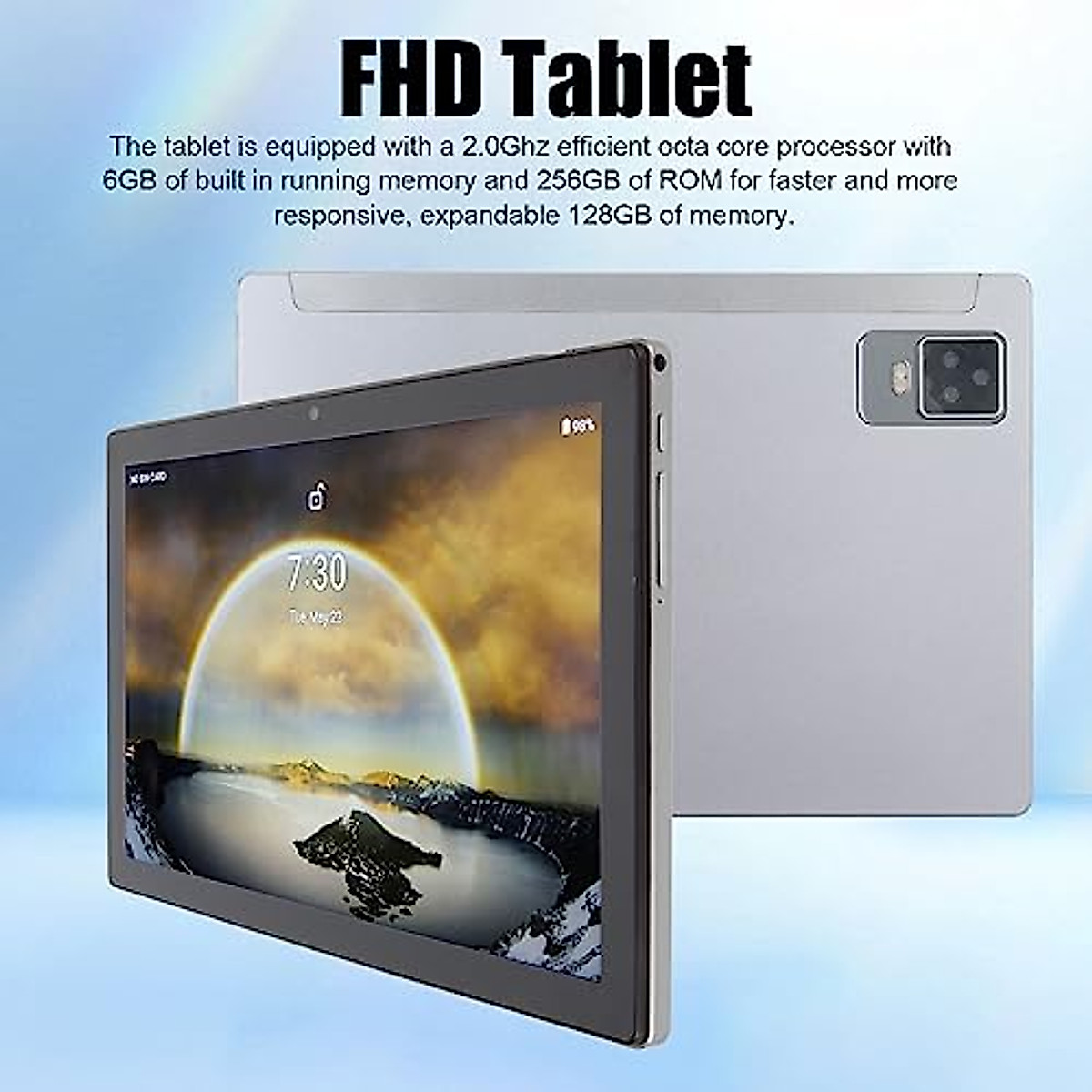 FOLOSAFENAR Office Tablet, 3 Card Slots US Plug 100-240V Dual Camera Octa Core CPU 6GB RAM 256GB ROM Tablet PC for School (Blue)