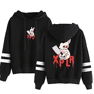 LSPWAFAEF XPLR Rabbit Merch Hoodies Pocketless Parallel Bars Sleeve Sweatshirt Woman Man Sam and Colby Clothes (Black,XL)