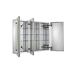 Croydex Brantley Tri-View Recessed or Surface Mount, Hang 'n' Lock Easy Installation Medicine Cabinet, 36W x 26H, Aluminum