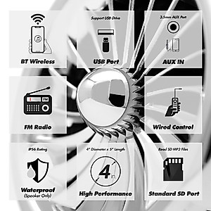 GoHawk TJ4-Q 1000W 4 Channel Amplifier 4" Full Range Waterproof Bluetooth Motorcycle Stereo Speakers Audio System AUX USB SD Radio for 1-1.5" Handlebar Harley Touring Cruiser ATV