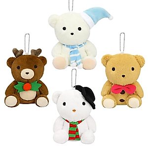 JIAJEGTGT Christmas Mini Stuffed Animals Reindeer Santa 4PCS Plush Toy Set Teddy Bear Stuffed Animals Xms Gifts for Kids