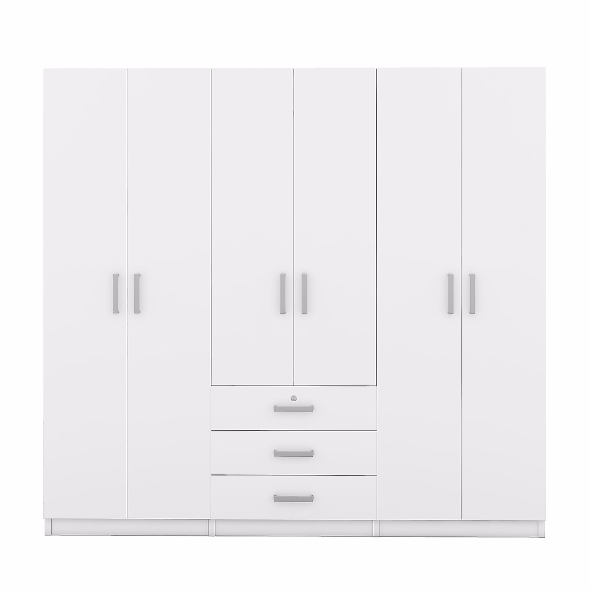 Merax Large White 6 Doors Wooden Wardrobe, Bedroom Tall Armoire Closet Organizer with Big Drawers, Hanging Rails and Shelves, Clothes Storage Cabinet for Garage & Laundry Room, White
