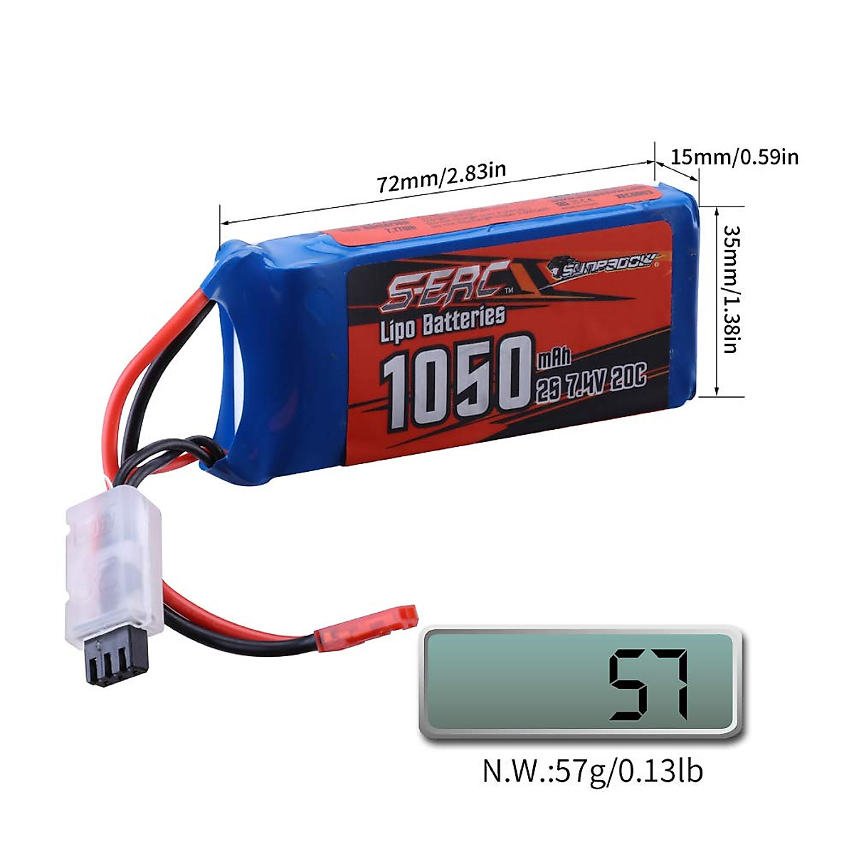 SUNPADOW 2S Mini Lipo Battery 7.4V 20C 1050mAh with JST Plug for RC Airplane Aircraft Quadcopter Helicopter Drone FPV