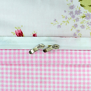 FADFAY Shabby Pink Duvet Cover Set Rose Floral Bedding Collection Elegant Princess Lace Ruffle Quilt Cover Set for Girls 4 Pieces Full Size