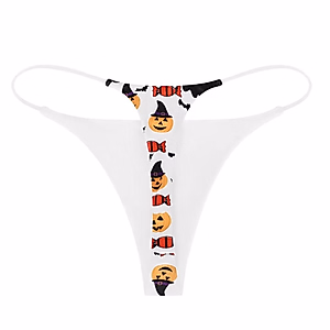 ETAOLINE Women's Thong Bikini Cheeky Bottom Solid G String Panties (Halloween, X-Large)