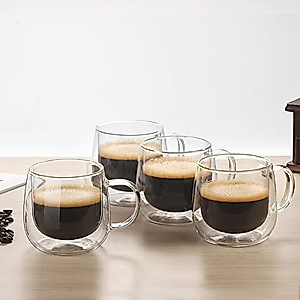 BNUNWISH Double Wall Glass Coffee Mugs 10oz Set of 4 Insulated Clear Tea Cups with Handle, Perfect for Espresso, Latte and Cappuccinos