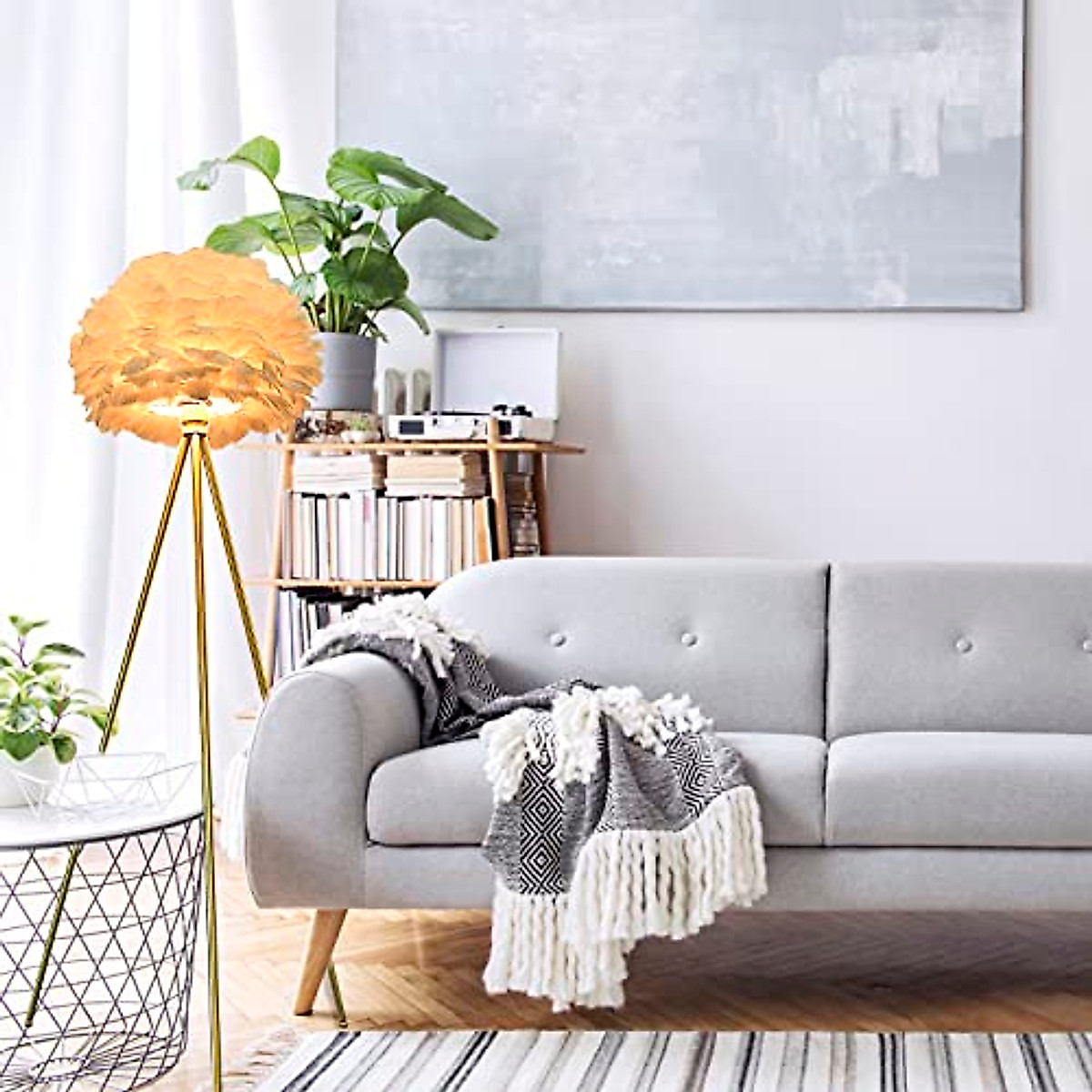 LEGELITE Feather Floor Lamp, Tripod Floor Lamp, Metal Light Body Nightstand Lamp with Feather Lampshade for Bedrooms/Living Room/Dining Room/Kitchen
