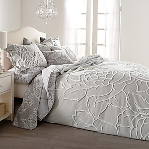 Peri Home 100% Cotton 3-Piece Duvet Cover and Sham Set, King, Grey Chenille Rose