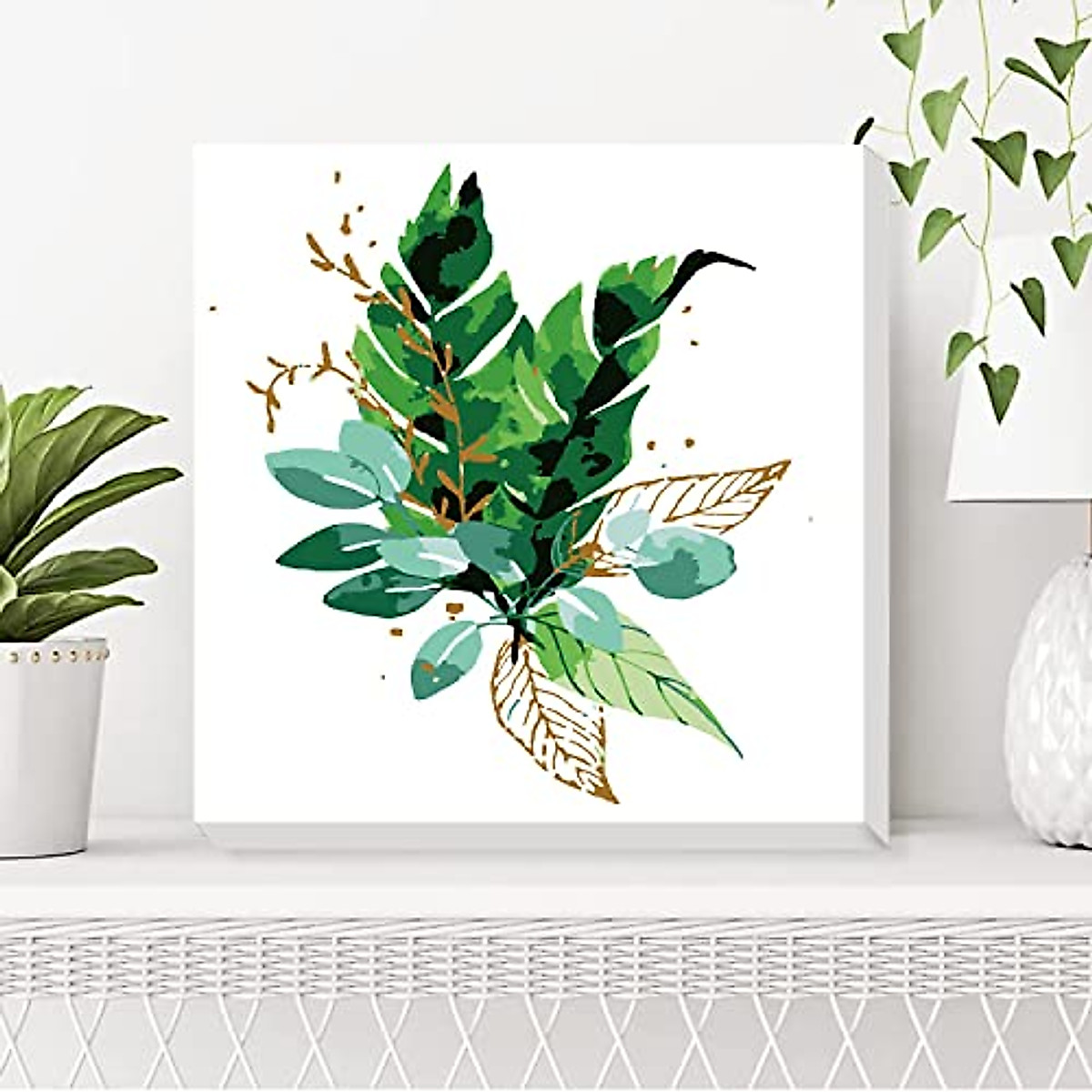 SANWEITU Paint by Number for Adults with Wooden Frame 12×12 inch Paint by Number 3 Packs Green Plants Home Decoration for Beginners with Paints and Brushes