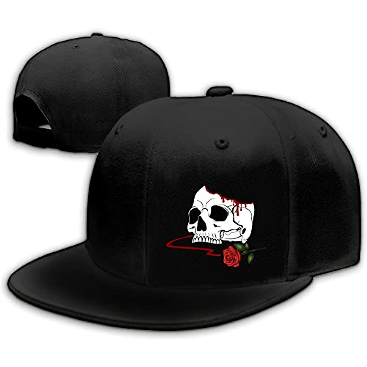Horror Skull Rose Hat Fashion Reaper Grim Snapback Hats for Men Flat Bill Brim Snap Backpack Trucker Hats Adjustable Men's Horror Baseball Caps