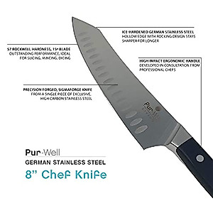 Pur-Well Living Chef Knife Classic 8in Professional Chefs Knife (Made with German Stainless Steel) Elite multi-purpose full-size 8-inch chef’s knife