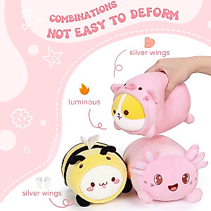 AIXINI 8 inch Plush Toys Set 3pcs Cute Panda/Deer/Pig Plush Stuffed Animals Packs, Super Soft Cartoon Hugging Toy Gifts for Bedding Kawaii Pillow