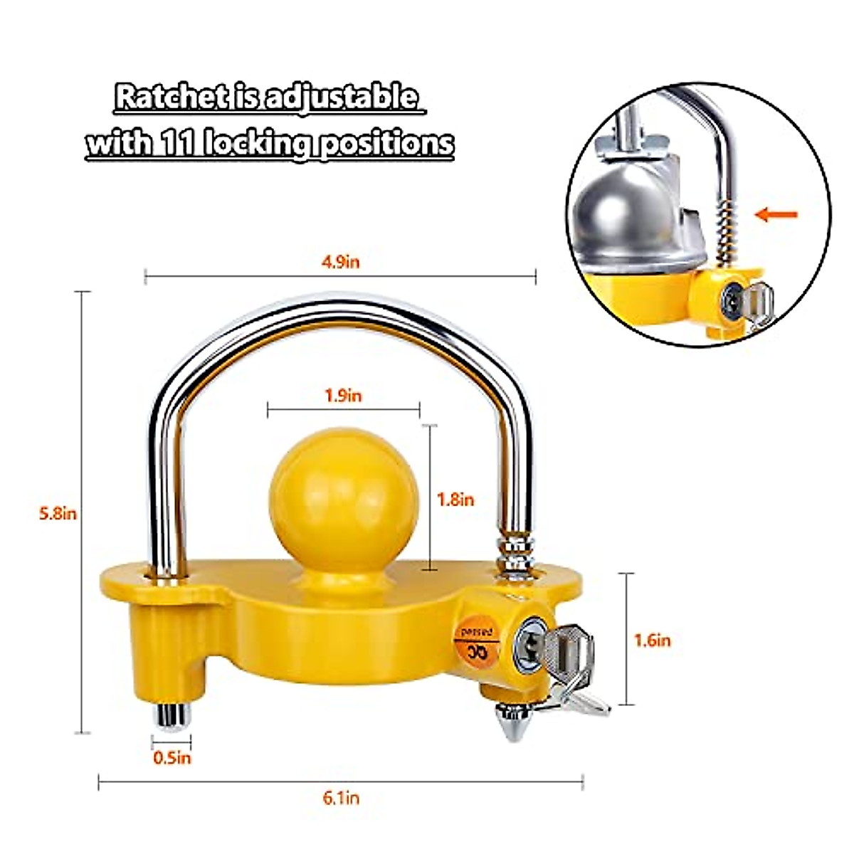 Cenipar Trailer Hitch Lock Set 5/8 Inch, 1/2 Inch Hitch Dog Bone Pin Lock Trailer Coupler Lock and Universal Coupler Lock Fits Class III IV Hitches Towing Locks