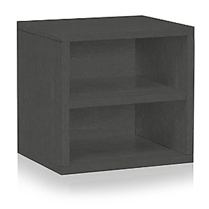 Way Basics Stackable Bookshelf Cube 2-Tier Shelf Modular Closet Organizer and Storage (Tool-Free Assembly), Charcoal Black