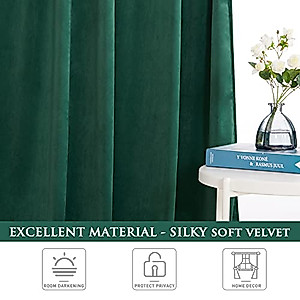 StangH Pine Green Velvet Curtains 96 inches Long, Room Darkening Window Drapes Elegant Home Decoration for Bedroom/Party Backdrop/Dining Room, W52 x L96, 2 Panels