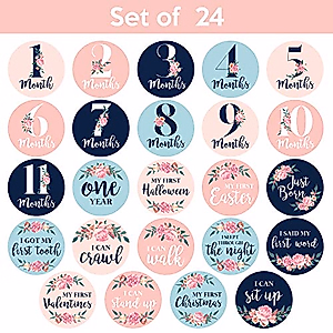 Baby Monthly Stickers | Floral Baby Milestone Stickers | Newborn Girl Stickers | Month Stickers for Baby Girl | Baby Girl Stickers | Newborn Monthly Milestone Stickers (Set of 24)