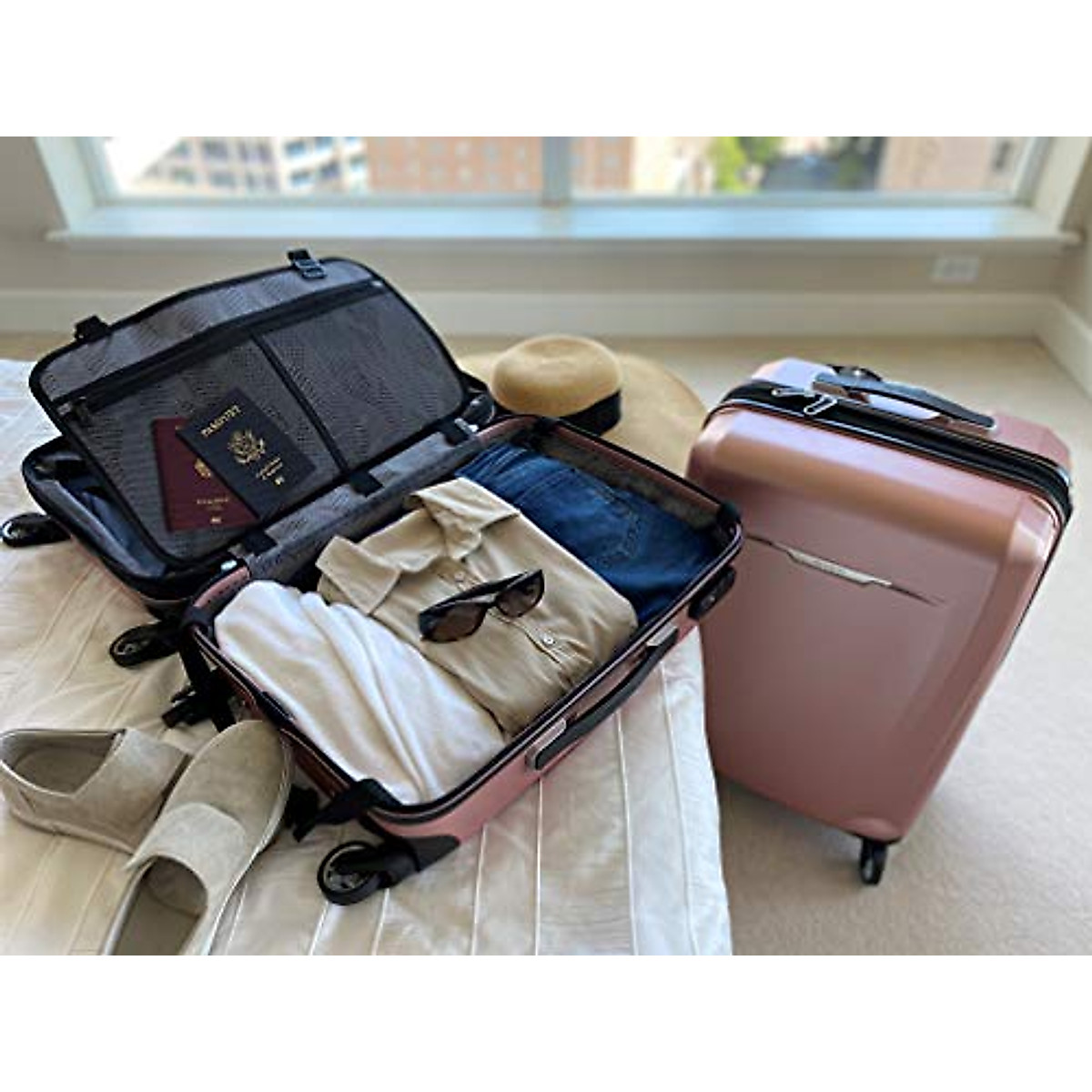 Samsonite Winfield 3 DLX Hardside Expandable Luggage with Spinners, Checked-Large 28-Inch, Rose