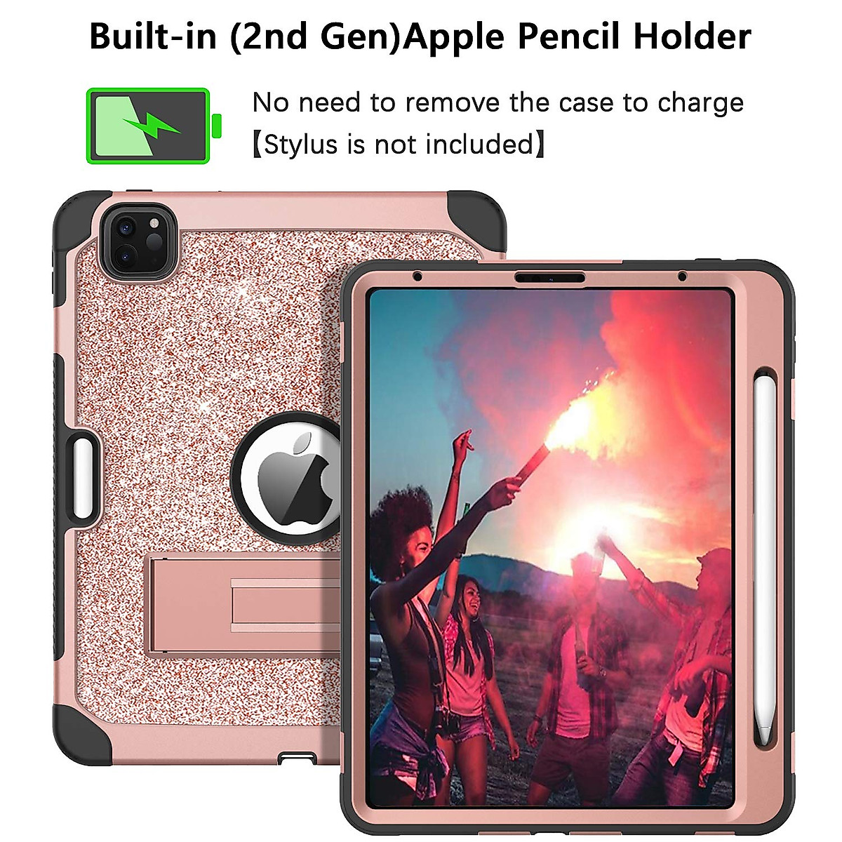 BENTOBEN iPad Air 5th/4th Generation Case, iPad Pro 11 Case, Glitter Sparkly 3 Layer Heavy Duty Shockproof Kickstand Faux Leather with Pencil Holder Protective Tablet Case Cover, Rose Gold