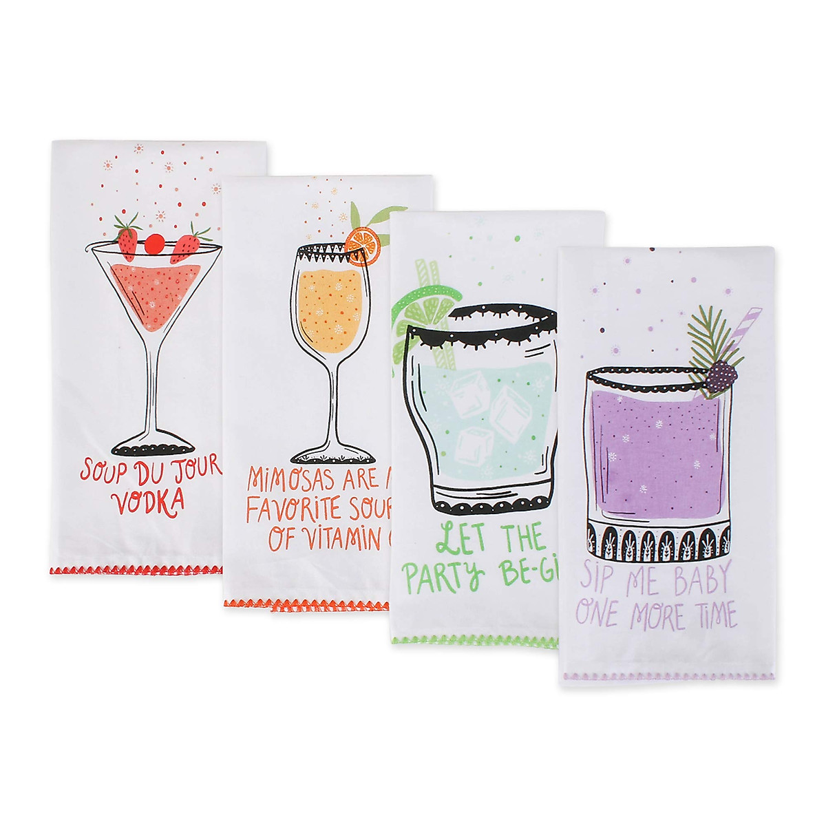 DII Cocktail Collection Kitchen, Dishtowel Set, Dishtowel Set, Sassy Cocktails 4 Piece