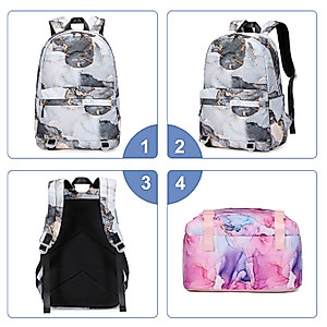 WUUDWALK Canvas Stripe Backpacks Sets Casual bag with USB Charging Port for Girls Teens School Boopacks With Lunch bag and Pencil bag (3pcs-Backpack set)