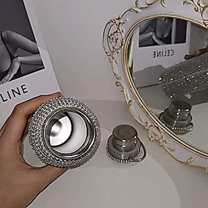 JDKD Diamond Thermos Water Bottle Rhinestone Thermos Cup,Diamond Vacuum Flask Sparkling High-end Insulated Bottle Stainless Steel with Lid Silver (500ML)