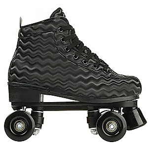 Jessie Womens Roller Skates Water Ripple High-top Roller Skates Four-Wheel Roller Skates Shiny Roller Skates for Adult Youth Boys Girls Outdoor with Shoes Bag (Black Ripple,US:8)