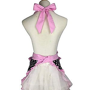 Hyzrz Cute Apron Retro Black Polka Dot Retro Ruffle Side Vintage Cooking Aprons with Pockets for Women Girls (Side Pink)