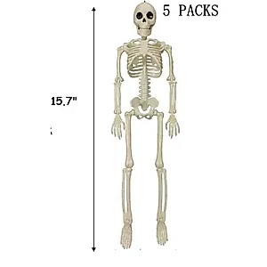 Halloween Skeletons Decorations, 16" Posable Plastic Skeleton 5 Packs, Full Body Skeleton Bulk with Movable Joints, Realistic Spooky Scary Skeletons for Outdoor Indoor Halloween Party Haunted House