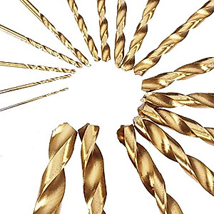 17pcs Titanium Coated Twist Drill Bit Set 1/16" - 1/2" for Metal Steel