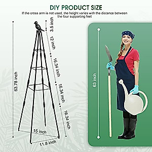 Wellsign 2Pack 63.84 inch Garden Obelisk Trellis for Climbing Plants Outdoor and Indoor, Trellis for Potted Plants Rustproof Coated Metal Support with 100 Ties and 10 Butterflies for Tomato Ivy Vines