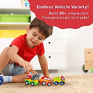 PREXTEX Building Toys for Toddlers - 60-Piece Building Blocks for Toddlers to Build Cars and Trucks - Easy-Grip, Child-Safe Design for 3 up - Creative STEM Learning and Fine Motor Skill Development