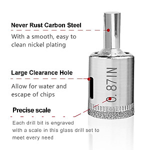 Diamond Hole Saw, 15 pcs Diamond Drill Bits Set Glass Drill Bit Extractor Remover Tools for Glass, Ceramics, Porcelain, Ceramic Tile (1/4"-2")