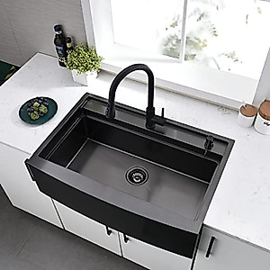 33 Inch Farmhouse Kitchen Sink Splash Guard Workstation Black - 33 inch Black Stainless Steel Apron Front Farmhouse Sink Workstation Kitchen Sink Single Bowl 16 Gauge Stainless Steel Farm Sink