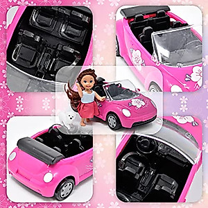 Mini Car for Dolls Vehicle Toy Set for Girls with Mini Fashion Doll and Dog Pink Convertible Playset Doll Riding Toys for Kids Toddlers Ages 3 4 5 6 7 8