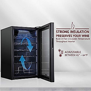 Schmecke 24 Bottle Compressor Wine Cooler Refrigerator w/Lock | Large Freestanding Wine Cellar | 41f-64f Digital Temperature Control Wine Fridge For Red, White, Champagne or Sparkling Wine - Black