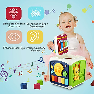 Tikooere Activity Cube Toys for 1 Year Old Gift,Toddler Toy for 12-18 Mouths with Music,Educational Learning Toys Christmas Birthday Gifts for Boys Girls Toddlers 1 2 3 Years Old(Green)