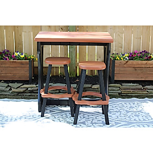 Leisure Accents Double Bar Set Includes 2 Barstools Redwood Top & Black Base Ideal for Patio Hot Tub Area Backyard Durable WeatherResistant Design Easy Nohardware Assembly Proudly Made in USA