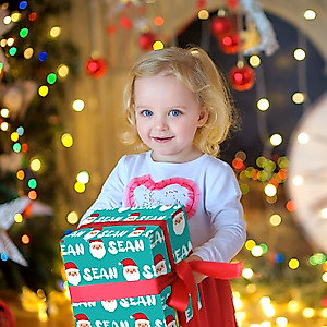 Differ More Custom Name Christmas Wrapping Paper,Personalized Wrapping Paper with Name Santa Claus Design, Christmas Gift Wrap for Adults Kids Boys Girls,Blue Christmas Wrapping Paper Roll (58"x 23")