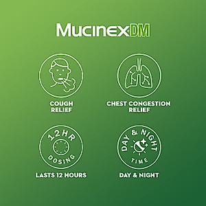 Cough Suppressant and Expectorant,Mucinex DM Maximum Strength 12 HourTablets 42ct, 1200 mg Guaifenesin,Relieves Chest Congestion,Quiets Wet and Dry Cough,#1Doctor Recommended OTC expectorant