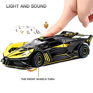 Toy Car Model for Bugatti Compatible with 1:24 Bugatti Bolide Alloy Diecast Car Toy with Lights and Music, Pull Back Car Toys for Kids Boys Girls Gift (Yellow)