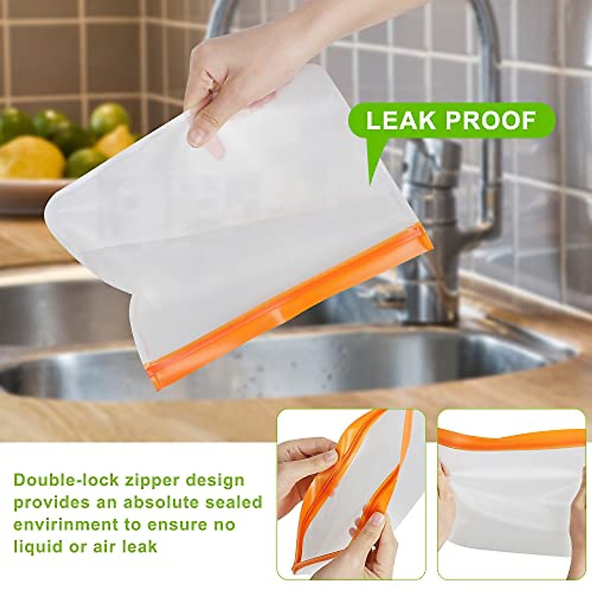 BLOCE Reusable Food Storage Bags, 12 Pack BPA FREE Flat Freezer Bags - Includes 4 Reusable Gallon Bags + 4 Leakproof Reusable Sandwich Bags + 4 Food Grade Kids Snack Bags, FDA Grade Reusable Ziplock Bags Silicone for Meat Fruit Cereal Snacks