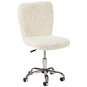 Urban Lifestyle Mongolian Faux Fur Task Chair, Adjustable, 28D x 19W x 34H in For Office, Ivory