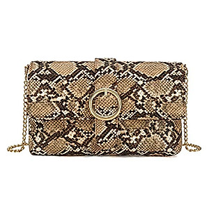 CHARMING TAILOR Snake Clutch Purse with Wrist Strap PU Python Clutch Dress Handbag (Beige)